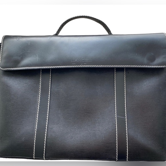 Lancel | Bags | Lancel Leather Black Briefcase With Handle And Pockets ...